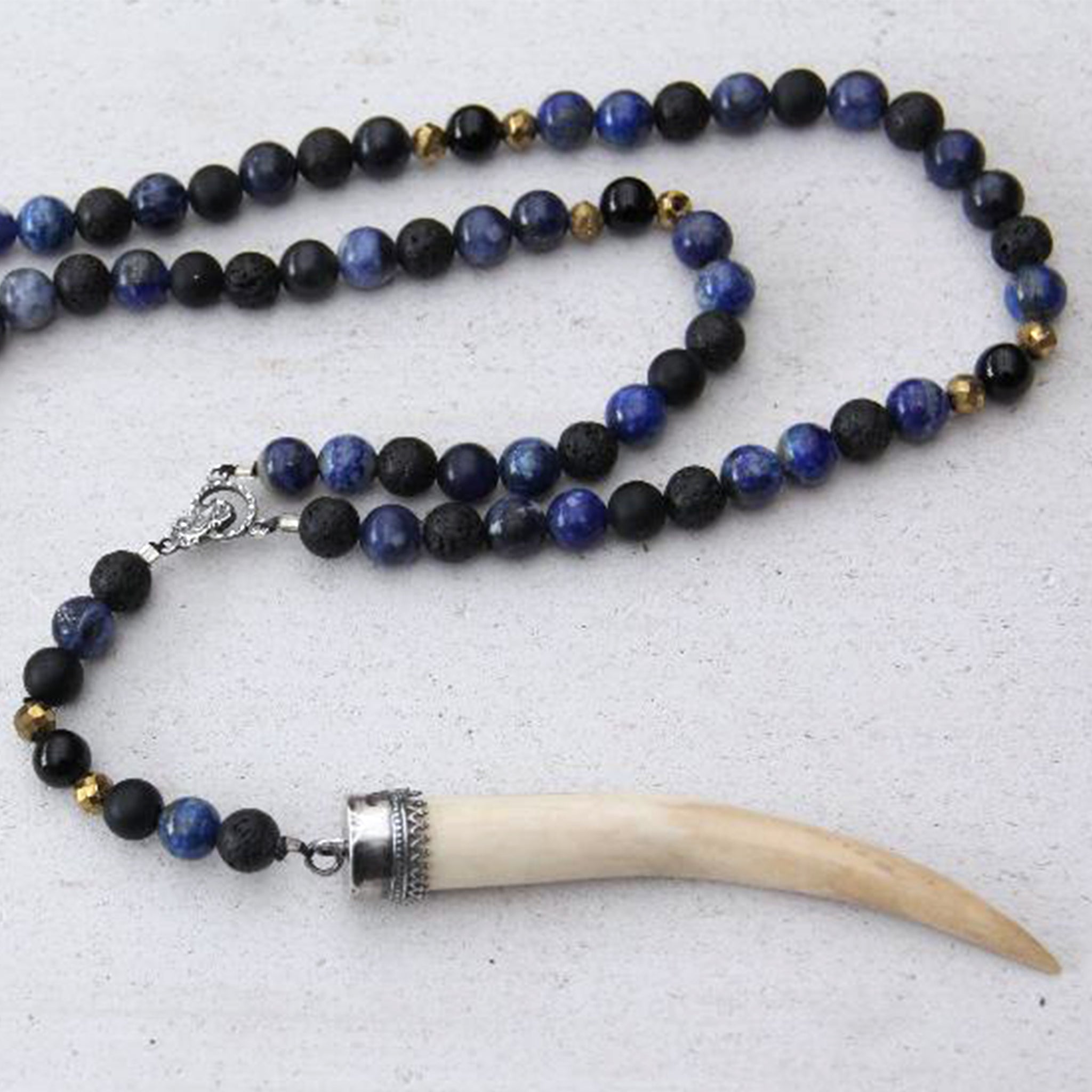 Blue Bone Handcrafted Prayer Beads (Lava Stone, Lapis Lazuli, Agate ...