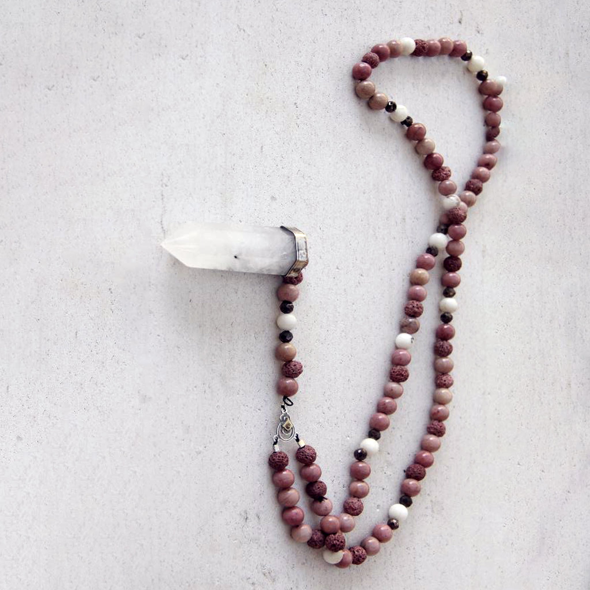White Handcrafted Prayer Beads (Lava Stone, Rhodochrosite) | Emma Rea ...